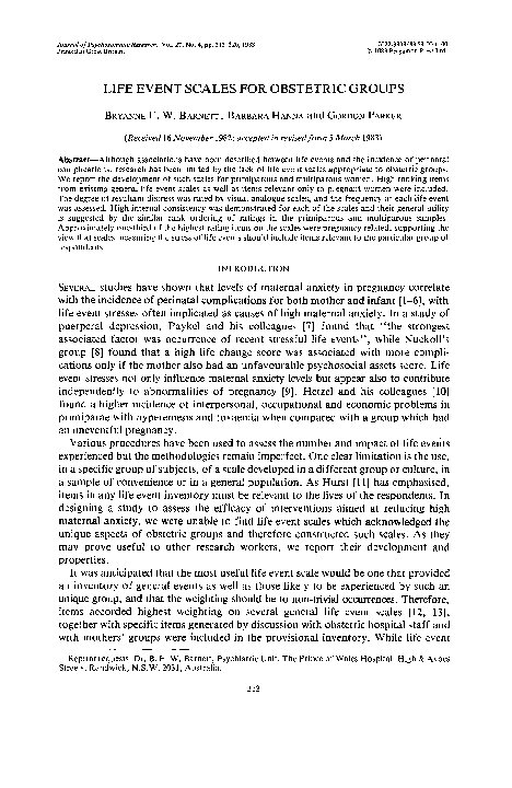 (PDF) Life event scales for obstetric groups