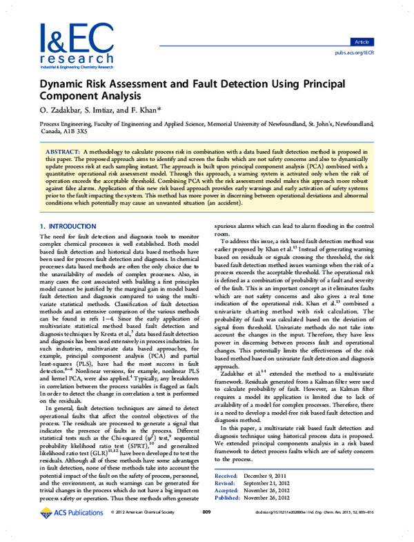(PDF) Dynamic Risk Assessment and Fault Detection Using Principal ... (PDF) Dynamic Risk Assessment and Fault Detection Using Principal ...
