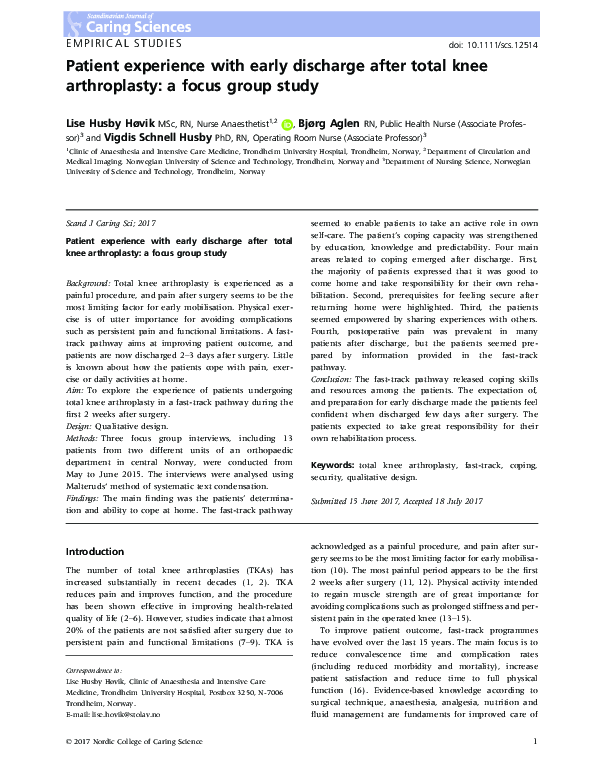(PDF) Patient experience with early discharge after total knee ...