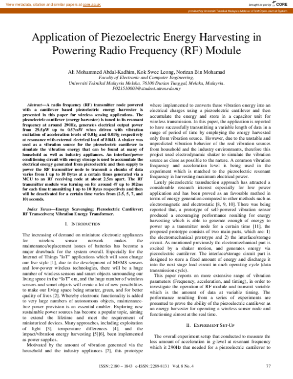 (PDF) Application of Piezoelectric Energy Harvesting in Powering Radio Frequency (RF) Module