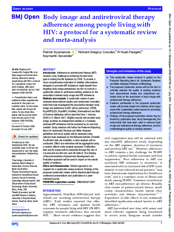 (PDF) Body image and antiretroviral therapy adherence among people ...