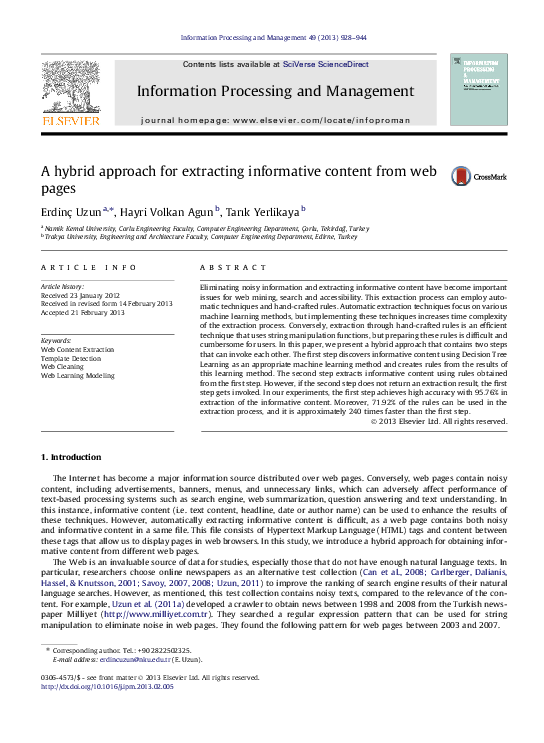 (PDF) A hybrid approach for extracting informative content from web pages