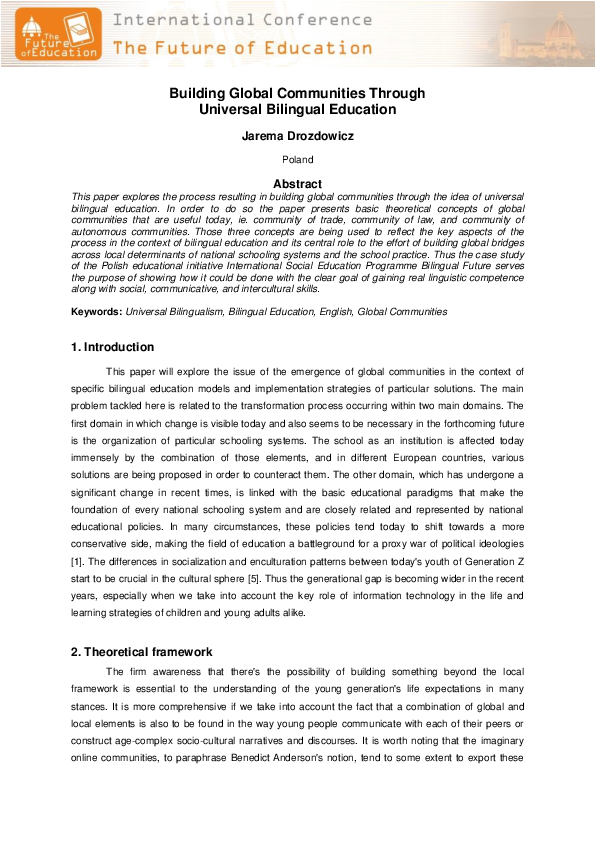 (PDF) Building Global Communities Through Universal Bilingual Education