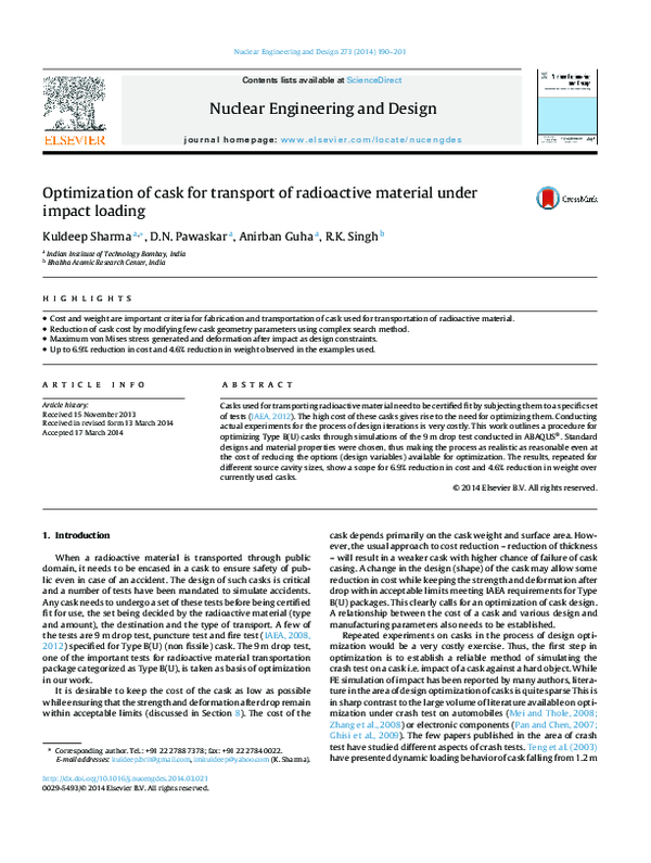 (PDF) Optimization of cask for transport of radioactive material under ...