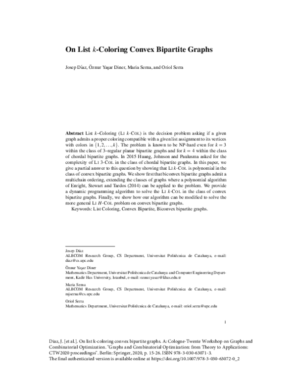 (PDF) On List k-Coloring Convex Bipartite Graphs