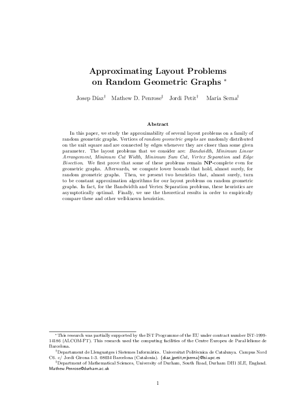 (PDF) Approximating Layout Problems on Random Geometric Graphs
