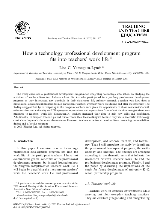 (PDF) How a technology professional development program fits into teachers’ work life | Lisa ...
