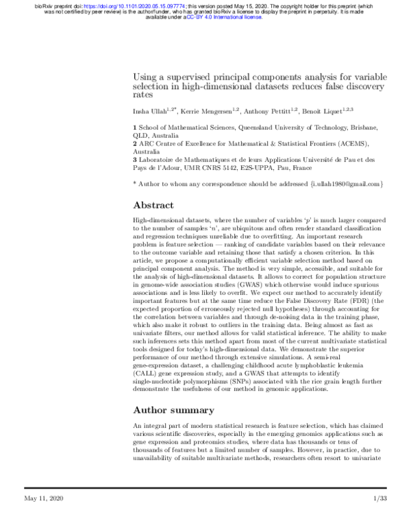 (PDF) Using a supervised principal components analysis for variable ...