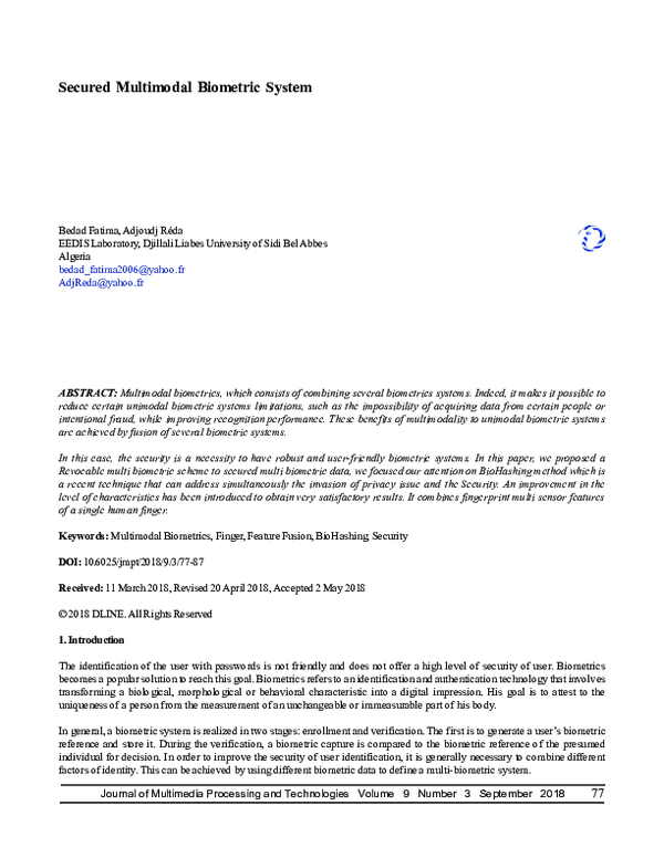Pdf Secured Multimodal Biometric System
