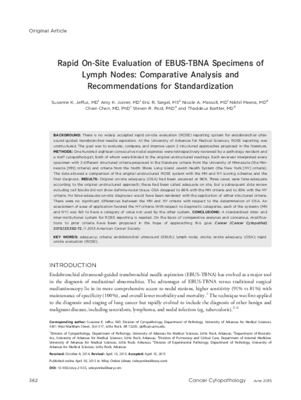 (PDF) Rapid on-site evaluation of EBUS-TBNA specimens of lymph nodes: Comparative analysis and ...