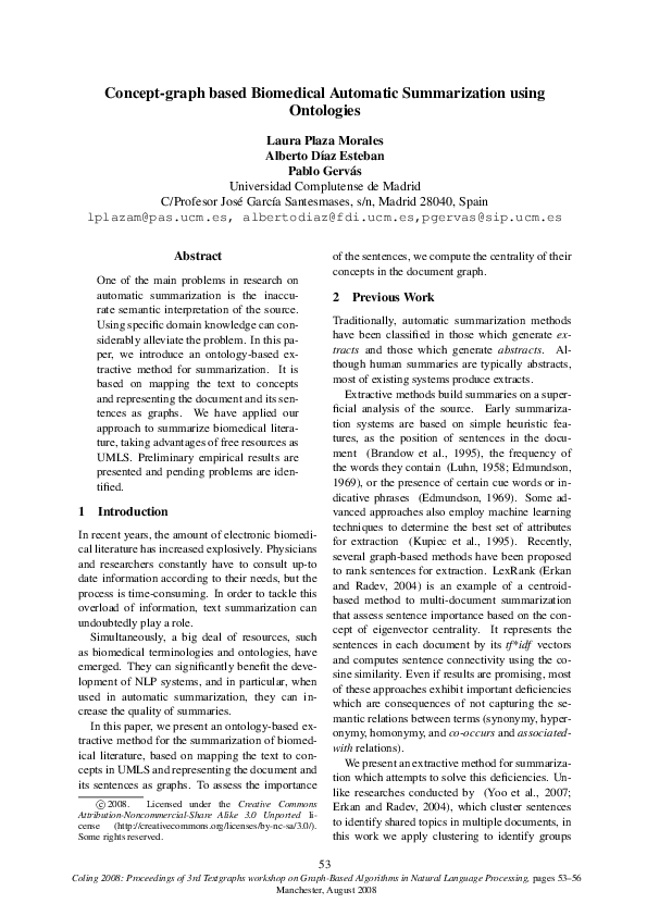 Pdf Concept Graph Based Biomedical Automatic Summarization Using