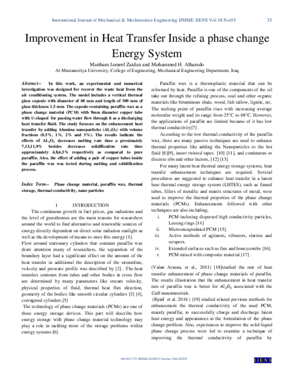 (PDF) Improvement in Heat Transfer Inside a phase change Energy System