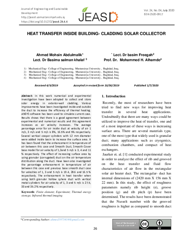 (PDF) Heat Transfer Inside Building- Cladding Solar Collector