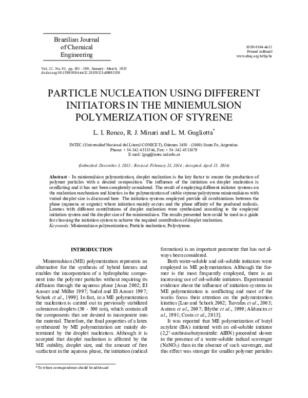 (PDF) Particle Nucleation Using Different Initiators in the ...
