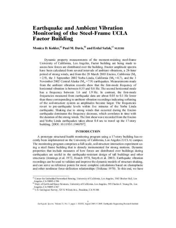 (PDF) Earthquake and Ambient Vibration Monitoring of the Steel-Frame ...