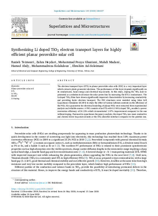 (PDF) Synthesizing Li doped TiO2 electron transport layers for highly ...