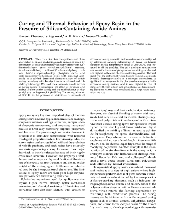 (PDF) Curing and thermal behavior of epoxy resin in the presence of ...