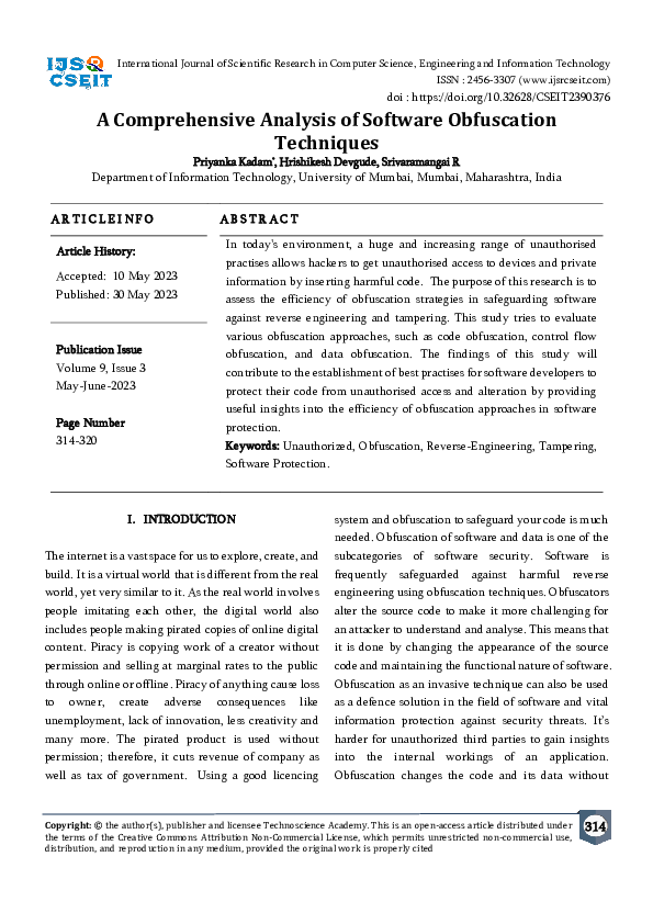 (PDF) A Comprehensive Analysis of Software Obfuscation Techniques