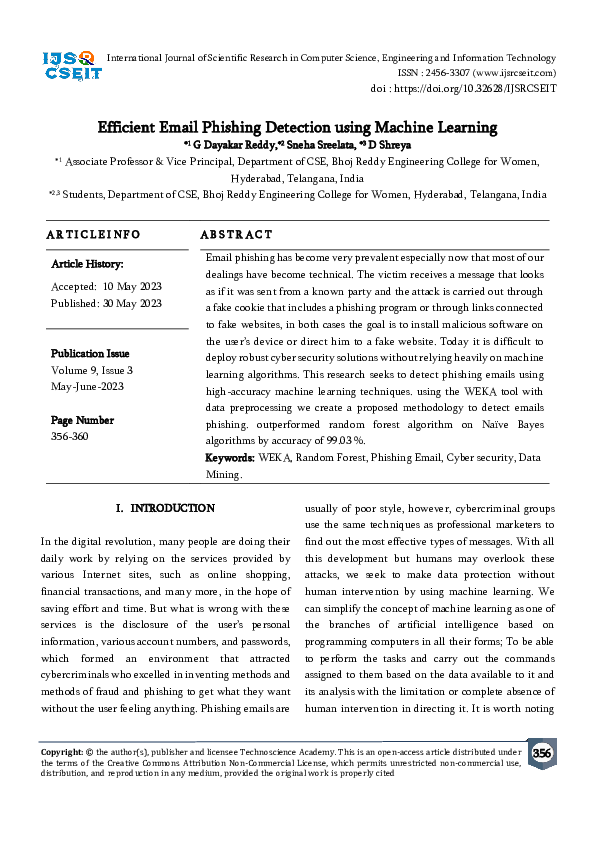 Pdf Efficient Email Phishing Detection Using Machine Learning