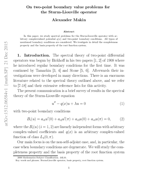 (PDF) On two-point boundary value problems for the Sturm-Liouville operator