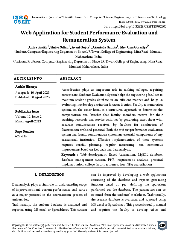 (PDF) Web Application for Student Performance Evaluation and Remuneration System