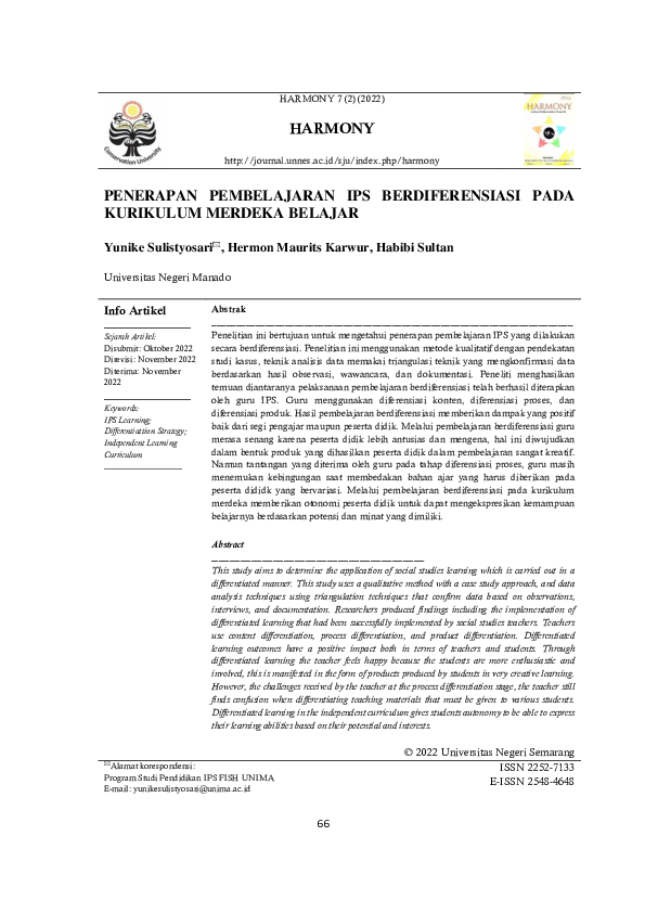 (PDF) Penerapan Pembelajaran Ips Berdiferensiasi Pada Kurikulum Merdeka Belajar