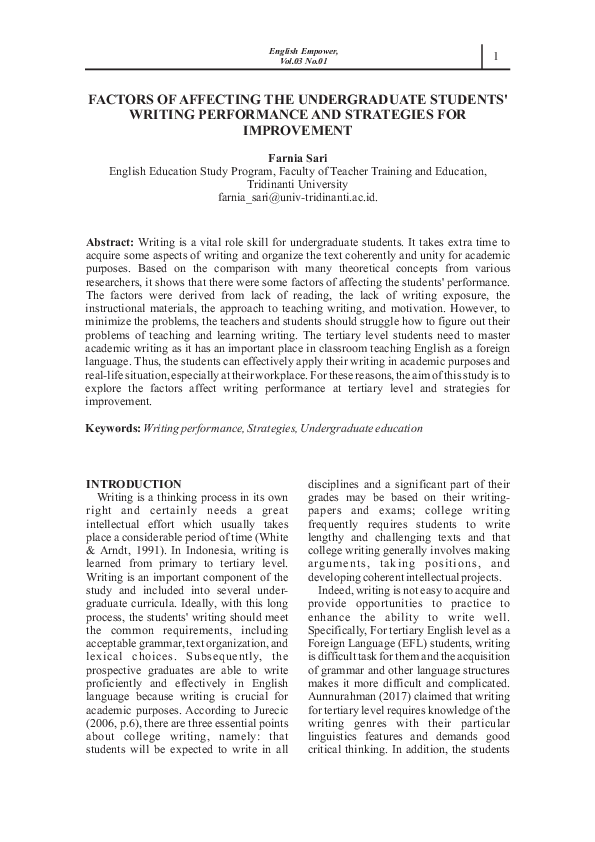 (PDF) Factors of Affecting the Undergraduate Students' Writing ...