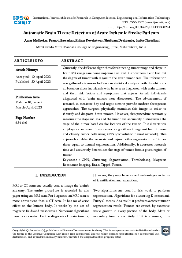 Pdf Automatic Brain Tissue Detection Of Acute Ischemic Stroke Patients International Journal