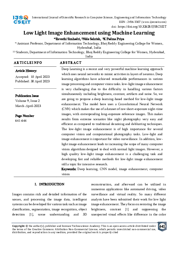(PDF) Low Light Image Enhancement using Machine Learning