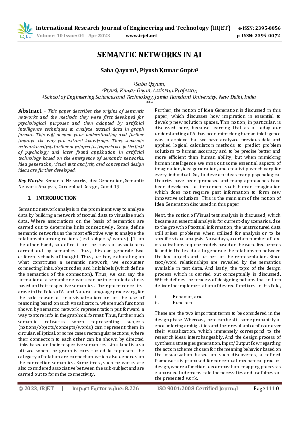 (PDF) SEMANTIC NETWORKS IN AI