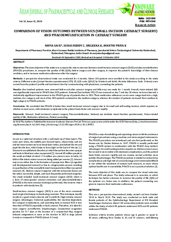 (PDF) COMPARISON OF VISION OUTCOMES BETWEEN SICS (SMALL-INCISION ...