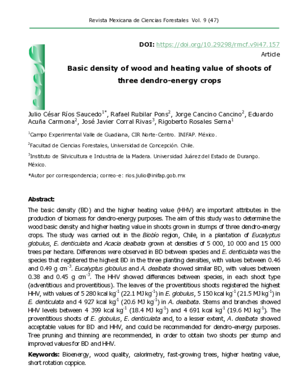 (PDF) Basic density of wood and heating value of shoots of three dendro-energy crops