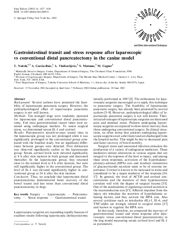 (PDF) Gastrointestinal transit and stress response after laparoscopic ...
