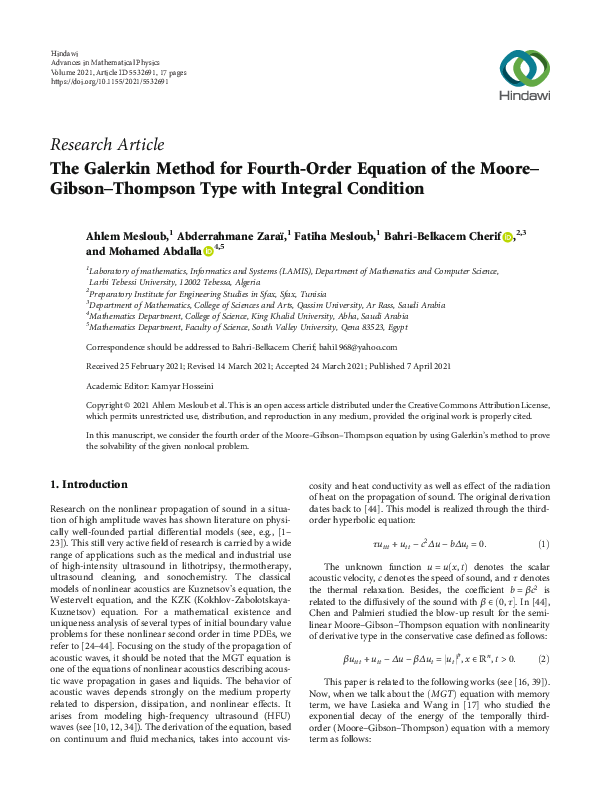 (PDF) The Galerkin Method for Fourth-Order Equation of the Moore–Gibson ...