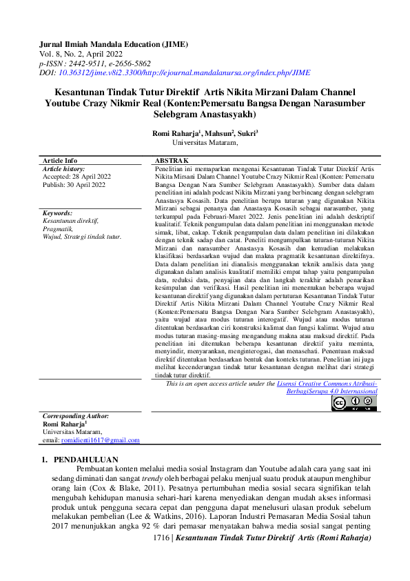 (PDF) Kesantunan Tindak Tutur Direktif Artis Nikita Mirzani Dalam ...