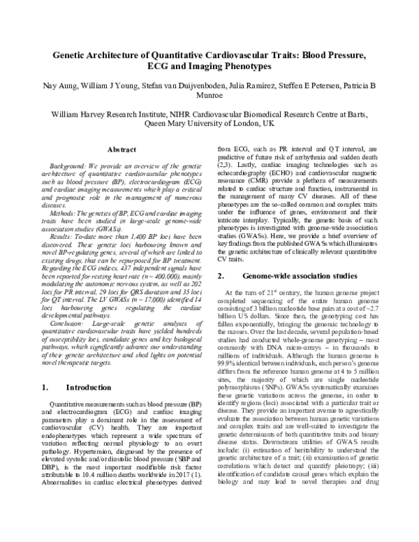 (PDF) Genetic Architecture of Quantitative Cardiovascular Traits: Blood Pressure, ECG and ...