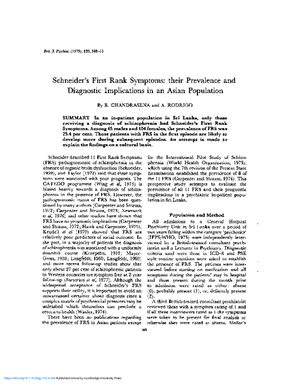 (PDF) Schneider's First Rank Symptoms: their Prevalence and Diagnostic ...