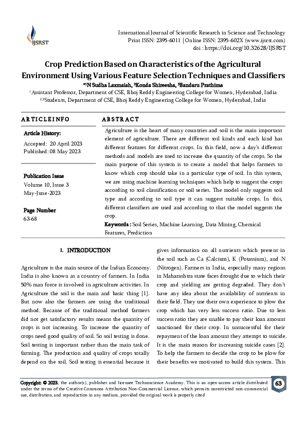 (PDF) Crop Prediction Based on Characteristics of the Agricultural ...