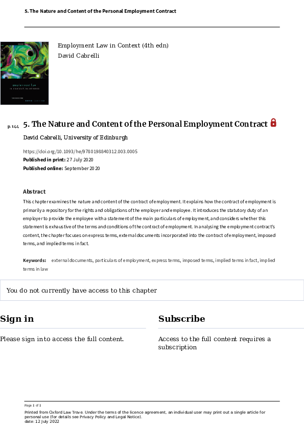 (PDF) 5. The Nature and Content of the Personal Employment Contract