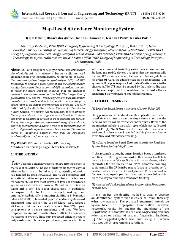 Pdf Map Based Attendance Monitoring System
