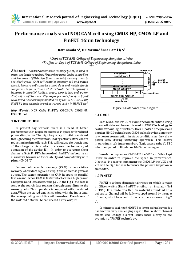 (PDF) Performance analysis of NOR CAM cell using CMOS-HP, CMOS-LP and ...