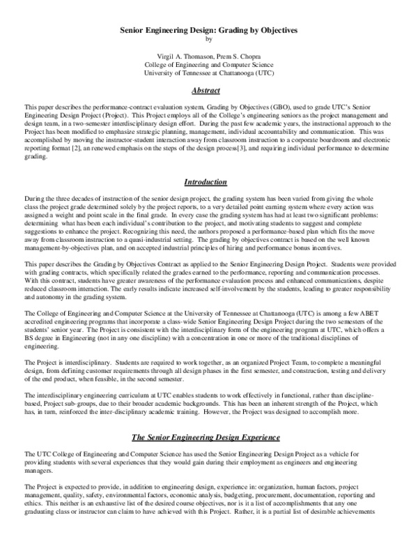 (PDF) Senior Engineering Design: Grading by Objectives