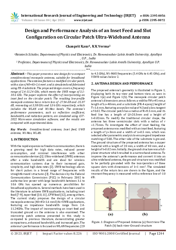 Pdf Design And Performance Analysis Of An Inset Feed And Slot Configuration On Circular Patch