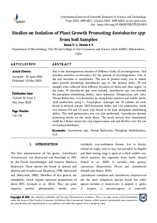 (PDF) Studies on Isolation of Plant Growth Promoting Azotobacter spp ...