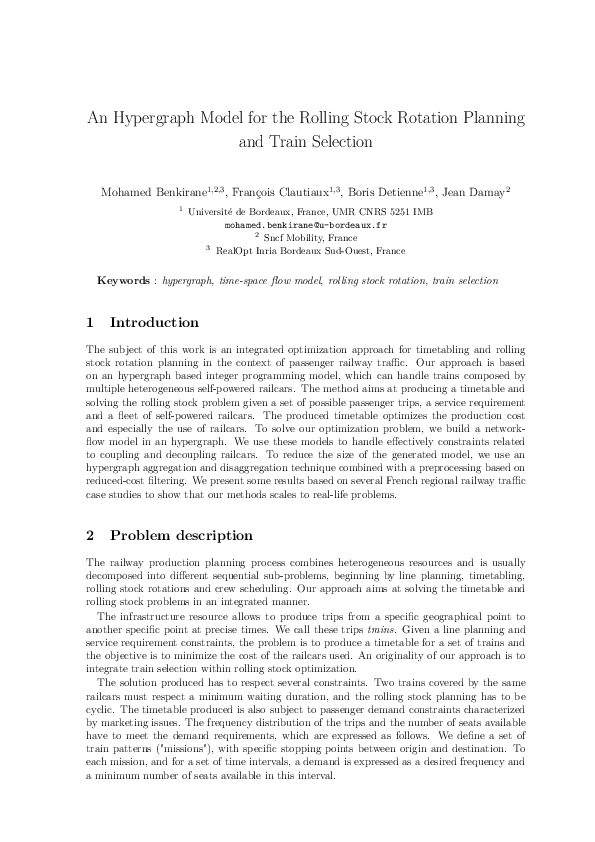 (PDF) A Hypergraph Model for the Rolling Stock Rotation Planning and Train Selection