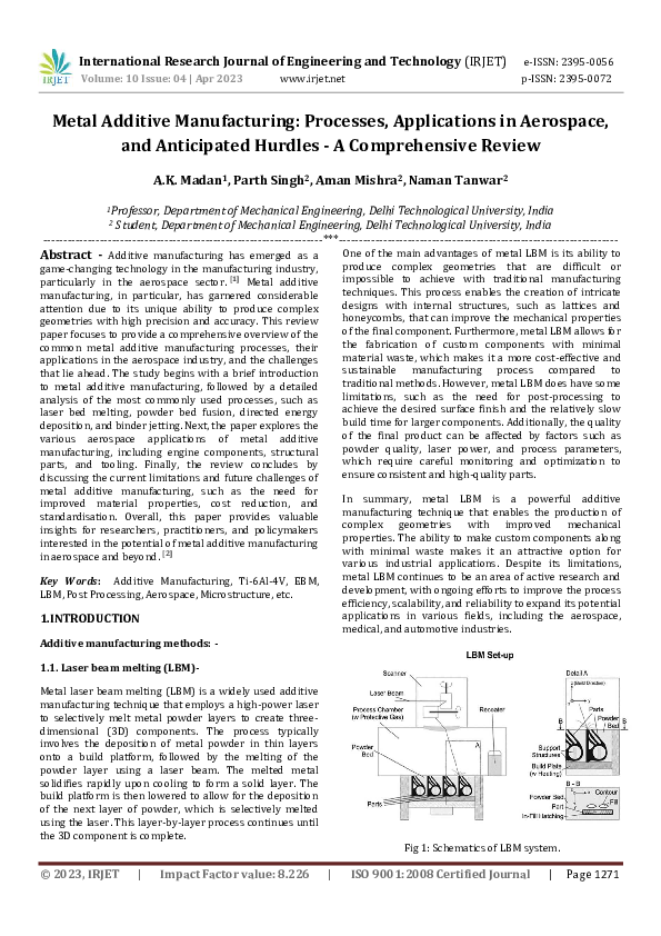 (PDF) Metal Additive Manufacturing: Processes, Applications in Aerospace, and Anticipated ...