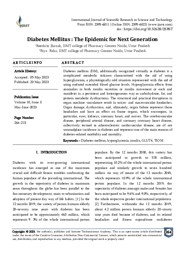 (PDF) Diabetes Mellitus : The Epidemic for Next Generation