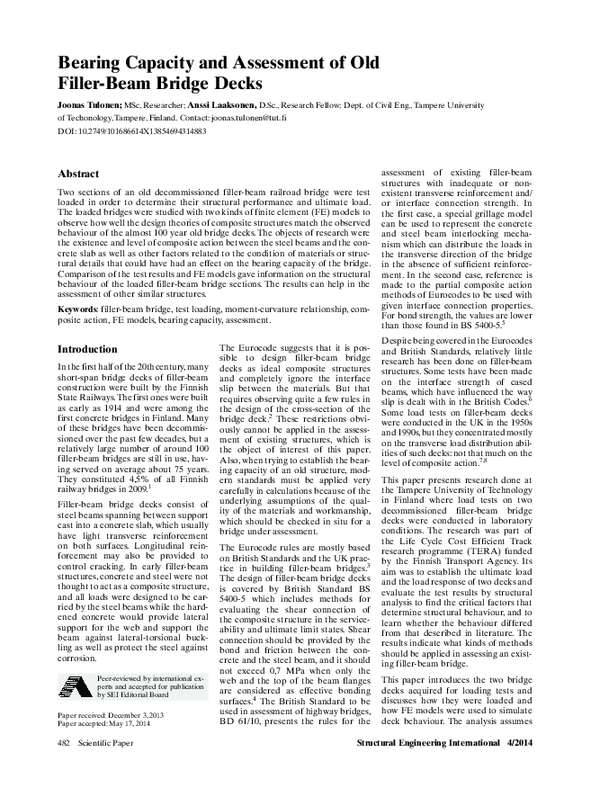 (PDF) Bearing Capacity and Assessment of Old Filler-Beam Bridge Decks