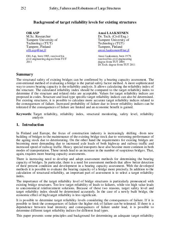 (PDF) Background of Target Reliability Levels for Existing Structures