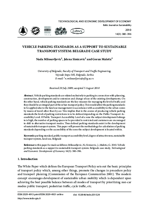 (PDF) Vehicle parking standards as a support to sustainable transport ...